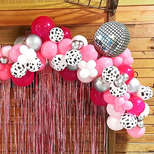 Cowgirl Pink Balloons Arch Garland Kit, Hot Pink Silver Cow Print Farm Animal Balloons for Bachelorette Party, 80s 90s Disco Party Birthday Baby Shower Bridal Shower Wedding Supplies (Hot pink silver)