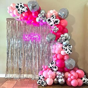 Cowgirl Pink Balloons Arch Garland Kit, Hot Pink Silver Cow Print Farm Animal Balloons for Bachelorette Party, 80s 90s Disco Party Birthday Baby Shower Bridal Shower Wedding Supplies (Hot pink silver)