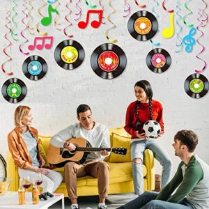 30 Pcs 1950's Rock and Roll Music Party Decorations Record Note Cutout Wall Decor Sign with Hanging Swirls Ceiling Decorations for 50's Theme Rock Music Short Video DJ Party Supplies 7 Inch