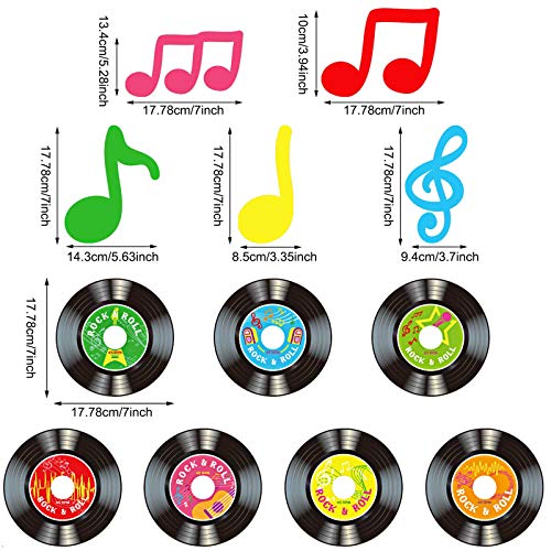 30 Pcs 1950's Rock and Roll Music Party Decorations Record Note Cutout Wall Decor Sign with Hanging Swirls Ceiling Decorations for 50's Theme Rock Music Short Video DJ Party Supplies 7 Inch