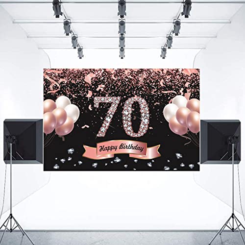 Trgowaul 70th Birthday Decorations for Women - Rose Gold Happy 70th Birthday Banner Backdrop 5.9 X 3.6 Fts Photography Background 70th Birthday Party Suppiles Gifts for Women