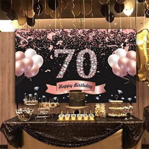 Trgowaul 70th Birthday Decorations for Women - Rose Gold Happy 70th Birthday Banner Backdrop 5.9 X 3.6 Fts Photography Background 70th Birthday Party Suppiles Gifts for Women