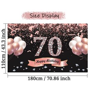 Trgowaul 70th Birthday Decorations for Women - Rose Gold Happy 70th Birthday Banner Backdrop 5.9 X 3.6 Fts Photography Background 70th Birthday Party Suppiles Gifts for Women