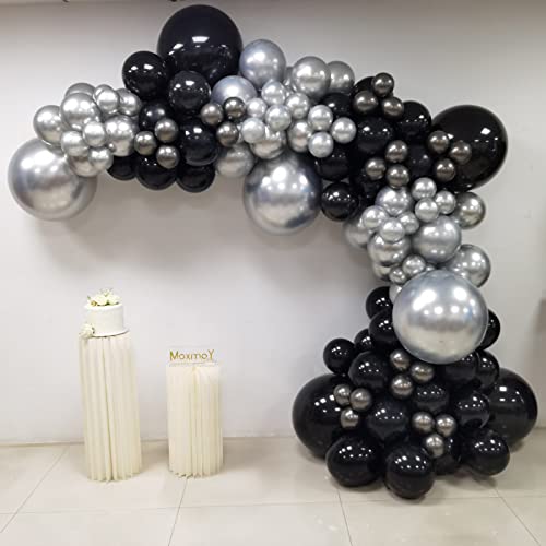 MOXMAY Silver Black Balloon Garland 135 Pcs 18In 12In 10In 5In Confetti Latex Balloons Arch Kit for Baby Shower Bridal Shower Birthday Party Decors (Silver Black)