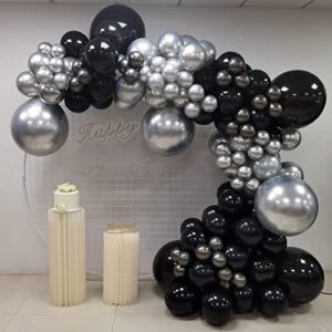 MOXMAY Silver Black Balloon Garland 135 Pcs 18In 12In 10In 5In Confetti Latex Balloons Arch Kit for Baby Shower Bridal Shower Birthday Party Decors (Silver Black)