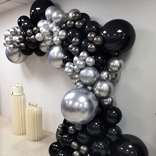 MOXMAY Silver Black Balloon Garland 135 Pcs 18In 12In 10In 5In Confetti Latex Balloons Arch Kit for Baby Shower Bridal Shower Birthday Party Decors (Silver Black)