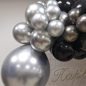 MOXMAY Silver Black Balloon Garland 135 Pcs 18In 12In 10In 5In Confetti Latex Balloons Arch Kit for Baby Shower Bridal Shower Birthday Party Decors (Silver Black)