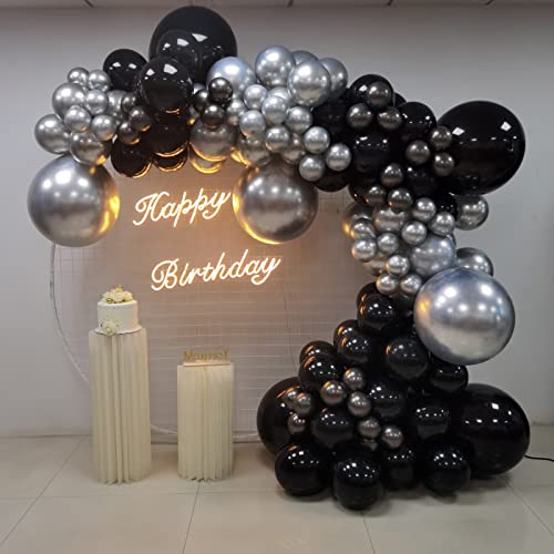 MOXMAY Silver Black Balloon Garland 135 Pcs 18In 12In 10In 5In Confetti Latex Balloons Arch Kit for Baby Shower Bridal Shower Birthday Party Decors (Silver Black)