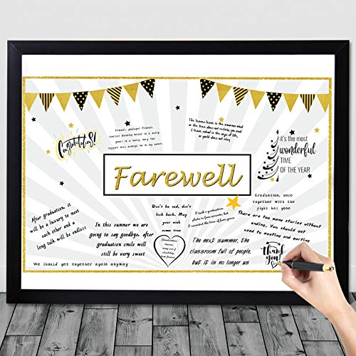 Farewell Party Decorations Goodbye Card Guest Book We Will Miss You Card Retired Party Supplies Going Away Gift for Coworker Men Women Adults(Black and Gold)