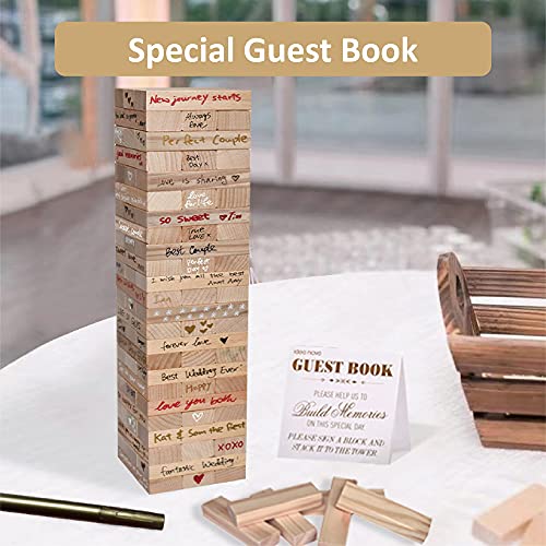 Wedding Guest Book Alternative, 72 PCS Wooden Block Guest Book for Wedding Sign In, Reception, Baby Shower, Guestbook for Wedding, Unique Wedding Book w 4 Paper Signs and 4 Color Signing Pens