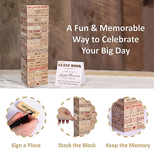 Wedding Guest Book Alternative, 72 PCS Wooden Block Guest Book for Wedding Sign In, Reception, Baby Shower, Guestbook for Wedding, Unique Wedding Book w 4 Paper Signs and 4 Color Signing Pens