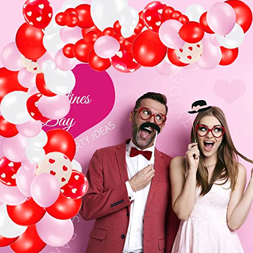 Valentines Day Balloon Garland Arch Kit Party Decorations - 113PCS Happy Valentine's Day Wedding Anniversary Engagement Decorations Pink Red Heart Mylar Balloons =