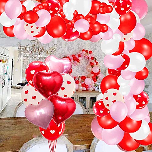 Valentines Day Balloon Garland Arch Kit Party Decorations - 113PCS Happy Valentine's Day Wedding Anniversary Engagement Decorations Pink Red Heart Mylar Balloons =