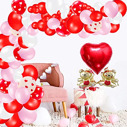 Valentines Day Balloon Garland Arch Kit Party Decorations - 113PCS Happy Valentine's Day Wedding Anniversary Engagement Decorations Pink Red Heart Mylar Balloons =