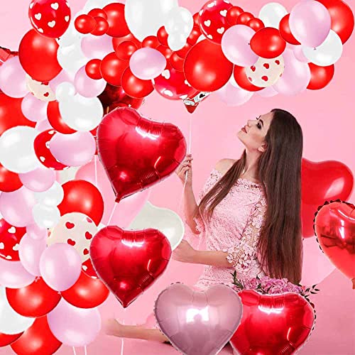 Valentines Day Balloon Garland Arch Kit Party Decorations - 113PCS Happy Valentine's Day Wedding Anniversary Engagement Decorations Pink Red Heart Mylar Balloons =