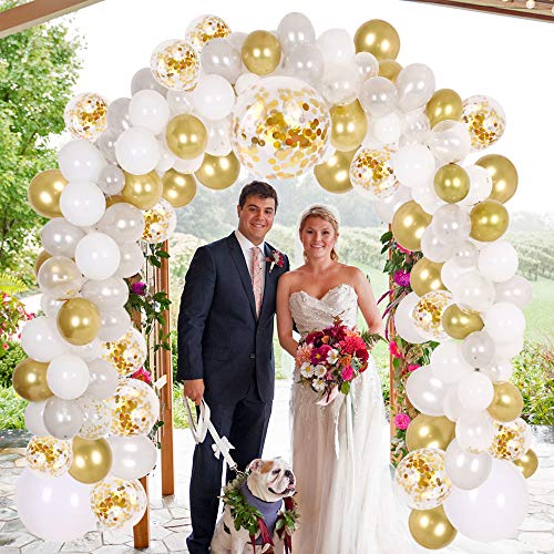 DIY Balloon Arch & Garland kit,138Pcs Party Balloons Decoration Set, Gold Confetti & Silver & White & Transparent Balloons for Bridal & Baby Shower, Wedding, Birthday, Graduation, Anniversary Party