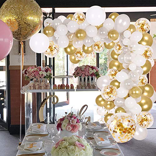 DIY Balloon Arch & Garland kit,138Pcs Party Balloons Decoration Set, Gold Confetti & Silver & White & Transparent Balloons for Bridal & Baby Shower, Wedding, Birthday, Graduation, Anniversary Party