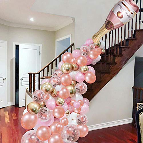 Rose Gold Champagne Bottle Balloon Garland Arch Kit, Rose Gold Happy Birthday Banner Balloons for Birthday Party Decorations, 18th 21st 30th 40th 50th 60th Birthday Decorations for Women Her Girls