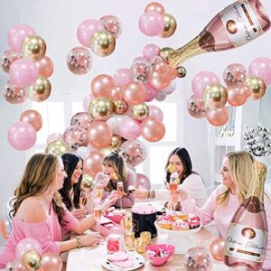 Rose Gold Champagne Bottle Balloon Garland Arch Kit, Rose Gold Happy Birthday Banner Balloons for Birthday Party Decorations, 18th 21st 30th 40th 50th 60th Birthday Decorations for Women Her Girls