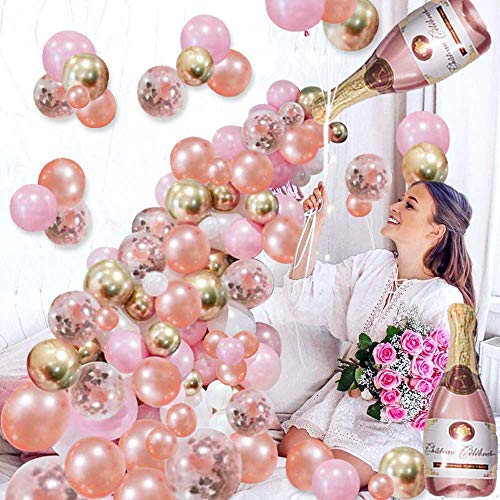 Rose Gold Champagne Bottle Balloon Garland Arch Kit, Rose Gold Happy Birthday Banner Balloons for Birthday Party Decorations, 18th 21st 30th 40th 50th 60th Birthday Decorations for Women Her Girls