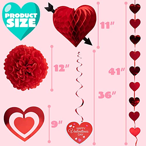 JOYIN 20 Packs Valentine’s Day Party Decoration Kit with valentines Banner, Cutouts Swirls Garland, Tissue Fans & Tissue Poms for Valentines Party Supplies, Valentines Decor Home Wedding Anniversary