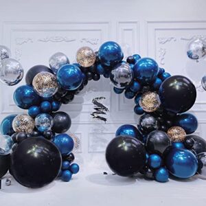 blue balloon garland arch kit-136pcs black metallic blue metallic silver and gold confetti latex balloons for baby shower birthday wedding graduation bachelorette anniversary party