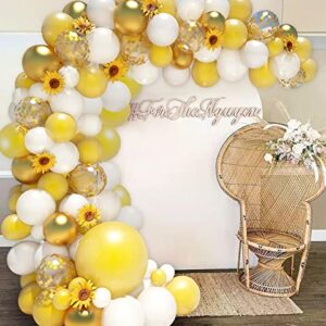 18Inch Sunflower Yellow Gold White Balloons Balloon Garland Arch Kit, Sunflower Bee Theme Birthday Baby Shower Wedding Party Decorations for Girl Boy