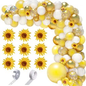 18Inch Sunflower Yellow Gold White Balloons Balloon Garland Arch Kit, Sunflower Bee Theme Birthday Baby Shower Wedding Party Decorations for Girl Boy