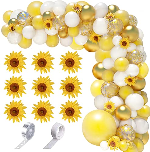 18Inch Sunflower Yellow Gold White Balloons Balloon Garland Arch Kit, Sunflower Bee Theme Birthday Baby Shower Wedding Party Decorations for Girl Boy