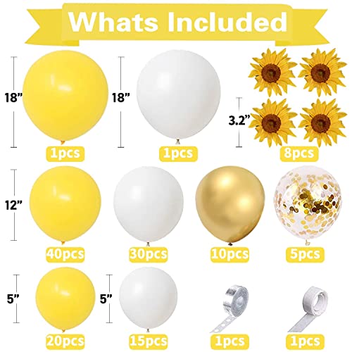 18Inch Sunflower Yellow Gold White Balloons Balloon Garland Arch Kit, Sunflower Bee Theme Birthday Baby Shower Wedding Party Decorations for Girl Boy