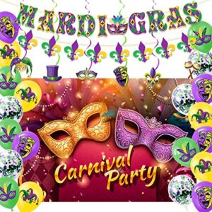 ircor mardi gras decorations for party with banner backdrop balloons & hanging decor