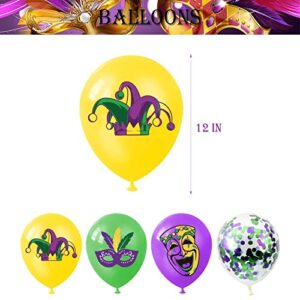 IRCOR Mardi Gras Decorations for Party with Banner Backdrop Balloons & Hanging Decor