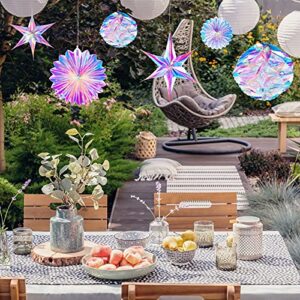 Ganory 29 Pieces Home Iridescent Party Supplies Kit with Hanging Honeycomb Ball Decorative Paper Fan Snowflake Garlands White Star Hanging Swirl Decorations for Birthday Wedding Party Decorations