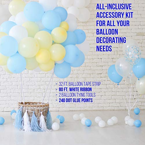 Prextex Balloon Arch & Garland Decorating Kit - Balloon Tape Strip (32 ft), White Ribbon Roll (80 ft), 240 Dots Glue Points, and 2 Balloon Tie Tool Kit | Events, Birthday, Wedding Decoration Supplies