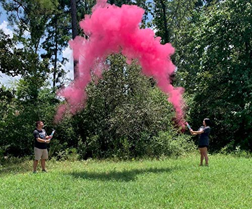 Gender Reveal Surprise Powder Cannons Bundle, 16 Inch, Non-Toxic, 2 Pink Powder Dispensers Plus 8 Free Gender Reveal Party Balloons Decorations