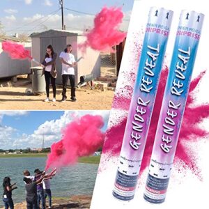 Gender Reveal Surprise Powder Cannons Bundle, 16 Inch, Non-Toxic, 2 Pink Powder Dispensers Plus 8 Free Gender Reveal Party Balloons Decorations