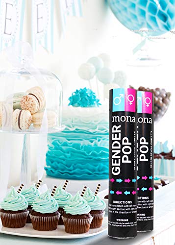 Mona Gender Reveal Confetti Cannon- 6-Pack (3 Blue, 3 Pink) - Gender Reveal Confetti Poppers, Baby Gender Reveal Party Supplies Kit, Great Gender Reveal Ideas