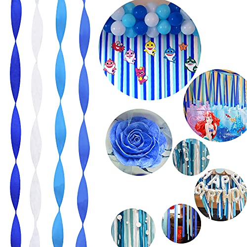 Blue Crepe Paper Streamers 8 Rolls 656 ft Crepe Paper Decorations for Birthday Party, Baby Shower or Reunion (Blue Gradient)