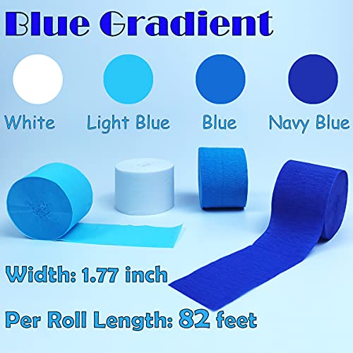 Blue Crepe Paper Streamers 8 Rolls 656 ft Crepe Paper Decorations for Birthday Party, Baby Shower or Reunion (Blue Gradient)