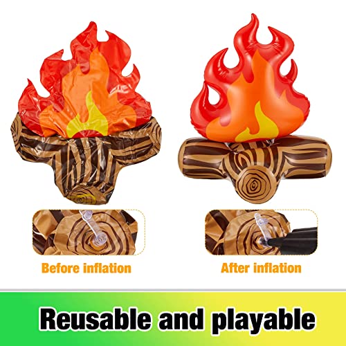 Inflatable Fake Campfire Camping Props Bonfire Party Decor Campfire Party Decorations Artificial Flame Campfire for Indoor Camping Overnight and Scene Setting (2 Pieces)