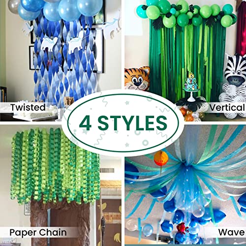 PartyWoo Crepe Paper Streamers 8 Rolls 656ft, Pack of Blue, Pastel Blue, Green, Lime and White Party Streamers for Birthday Decorations, Party Decorations, Wedding Decorations (1.8 Inch x 82 Ft/Roll)