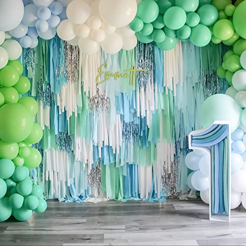 PartyWoo Crepe Paper Streamers 8 Rolls 656ft, Pack of Blue, Pastel Blue, Green, Lime and White Party Streamers for Birthday Decorations, Party Decorations, Wedding Decorations (1.8 Inch x 82 Ft/Roll)