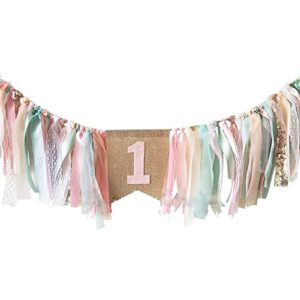 baby birthday decoration – 1st birthday baby high chair banner chair tutu skirt decoration for birthday party supplies (pink&green)…