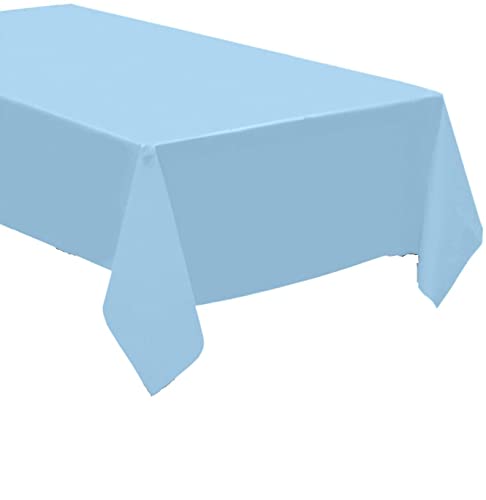 Pack of 4: Disposable Plastic Tablecloths / Table Covers, 54 x 108 inches Each (Light Blue)