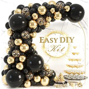 115pcs – black and gold balloon garland kit & arch – black gold balloons party decorations – balloon arch for gold and black birthday, graduation, new years, nye, retirement, wedding, anniversary