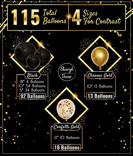 115pcs – Black and Gold Balloon Garland Kit & Arch – Black Gold Balloons Party Decorations – Balloon Arch for Gold and Black Birthday, Graduation, New Years, NYE, Retirement, Wedding, Anniversary