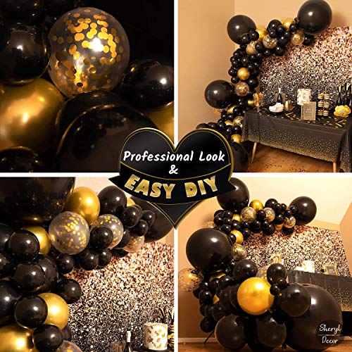 115pcs – Black and Gold Balloon Garland Kit & Arch – Black Gold Balloons Party Decorations – Balloon Arch for Gold and Black Birthday, Graduation, New Years, NYE, Retirement, Wedding, Anniversary