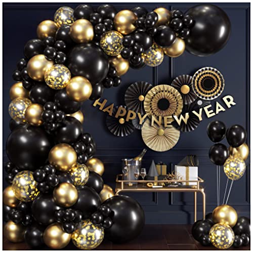 115pcs – Black and Gold Balloon Garland Kit & Arch – Black Gold Balloons Party Decorations – Balloon Arch for Gold and Black Birthday, Graduation, New Years, NYE, Retirement, Wedding, Anniversary