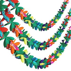 kesote 3 pack tropical paper flower garland decorations, tissue flower banner for hawaiian luau summer tiki bar tropical party decor