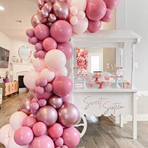 Rose red Balloon Garland Arch Kit – 100 Pack Rose red Baby Pink Metallic Rose Gold Balloons ,Double Latex Balloons for Princess Wedding Baby Shower Birthday Evening Decorations